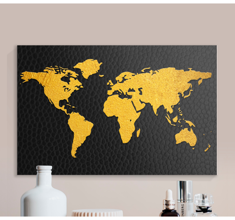 Quadro mappamondo effetto nero e dorato